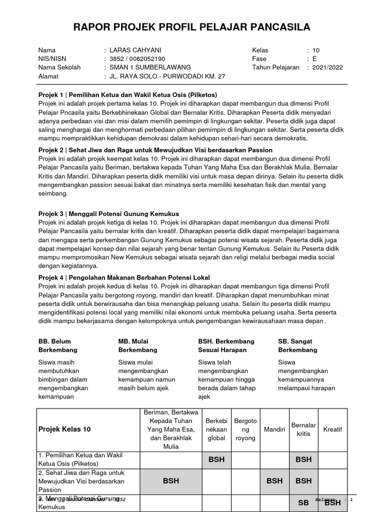 Rapor Projek | PDF