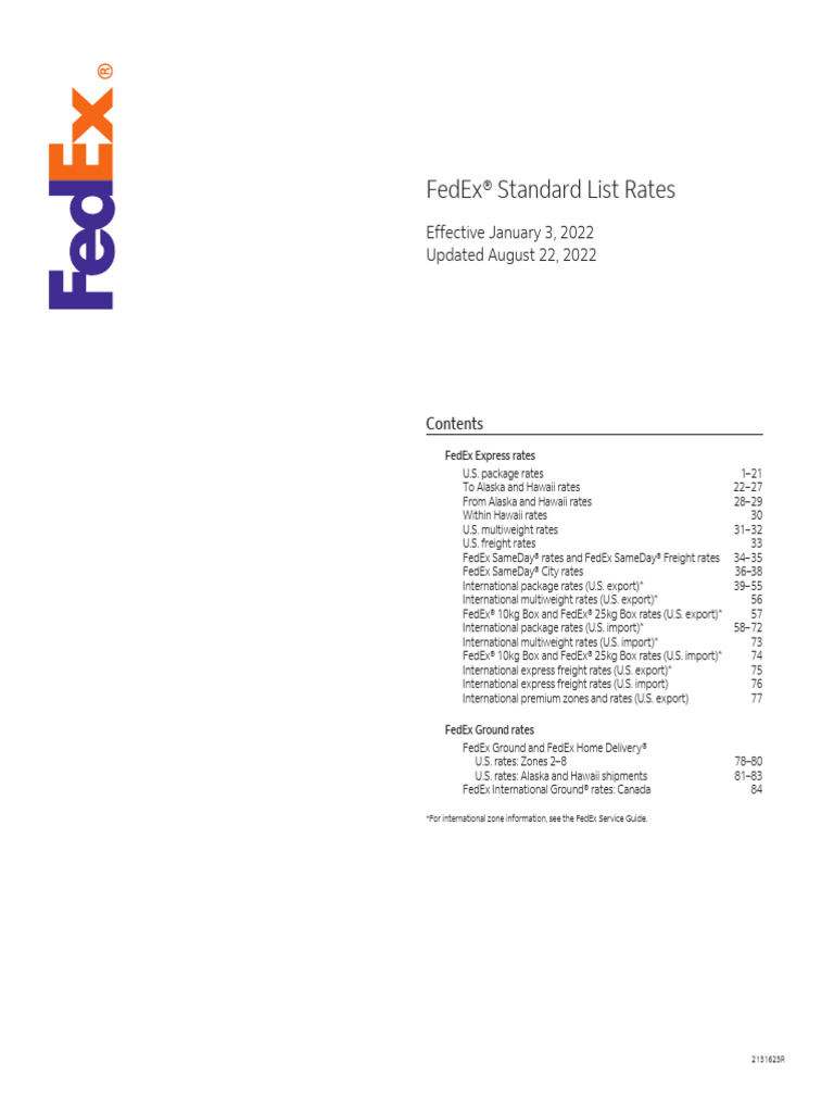 FedEx Standard List Rates 2022 | Download Free PDF | Fed Ex | Dow Jones ...