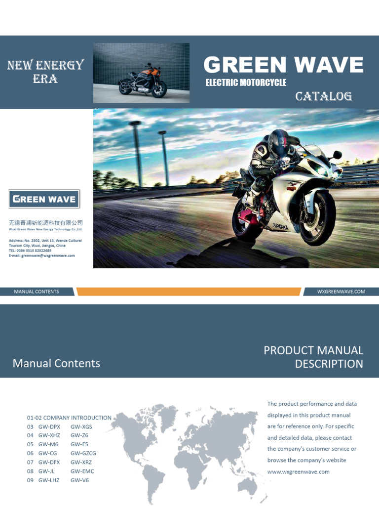 Green Wave Electric Motorcycle Catalog | PDF | Brake | Vehicles