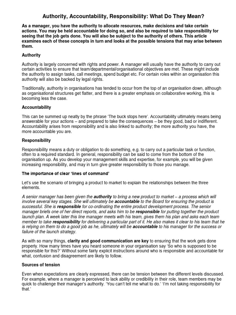 Authority Accountability Responsibility What Do They Mean | PDF ...