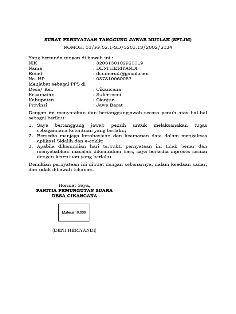 SPTJM Operator Sidalih PPS | PDF