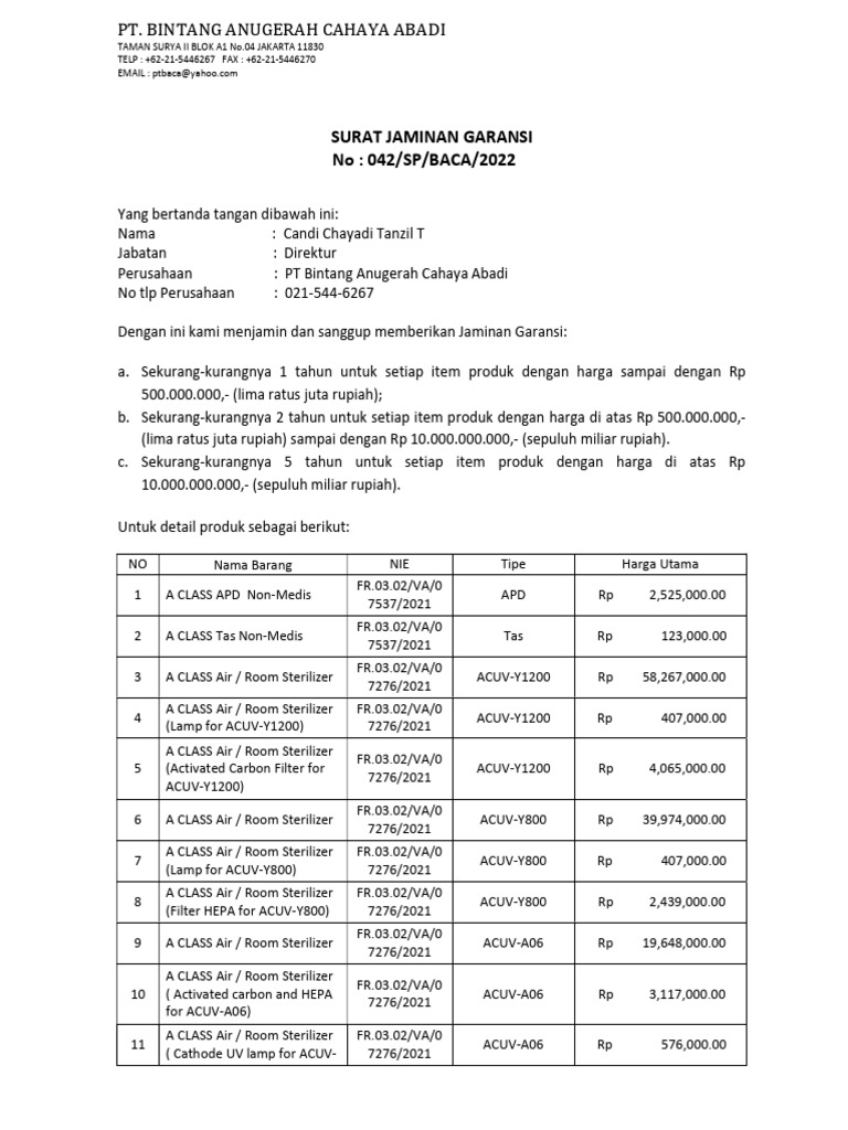 Surat Jaminan Garansi | PDF