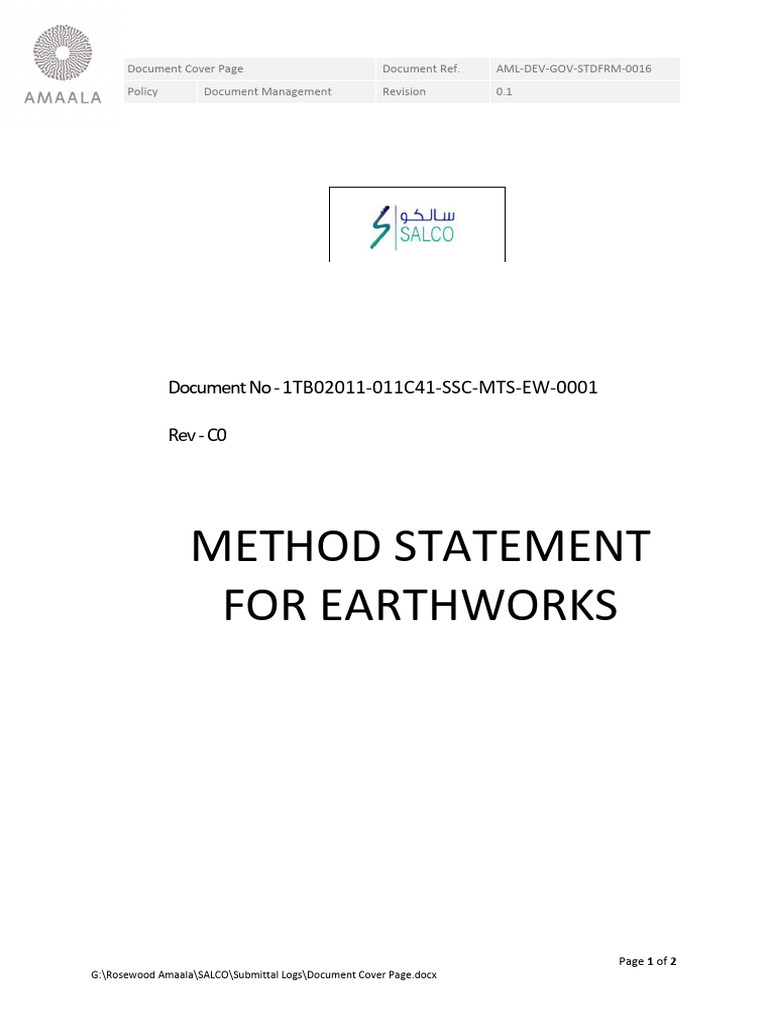 Earthworks Method Statement | PDF | Natural Materials