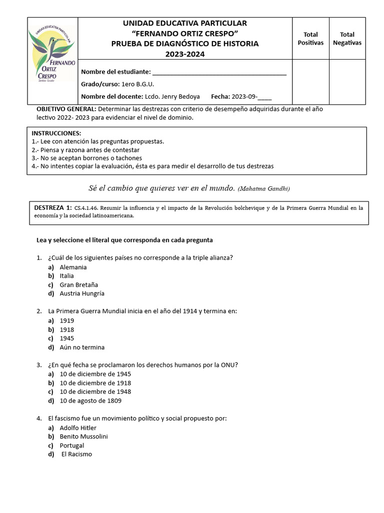 1ero Bgu Historia Evaluación Diagnóstica | PDF | Totalitarismo | Estado ...