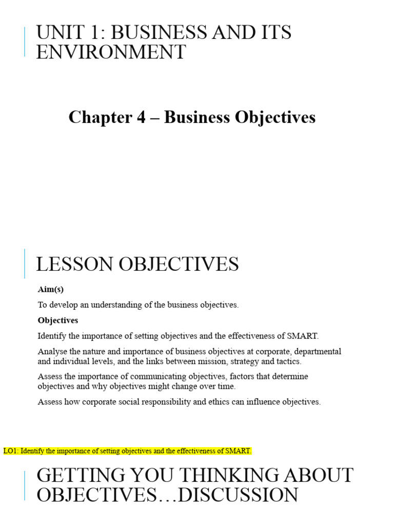 Chapter 4 - Business Objectives | PDF | Corporate Social Responsibility ...