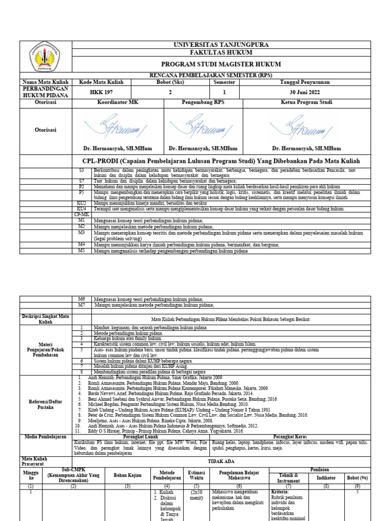 RPS Perbandingan Hukum Pidana S2 | PDF