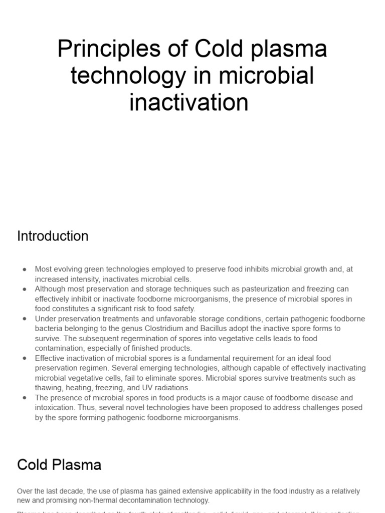 Principles of Cold Plasma Technology in Microbial Inactivation | PDF ...