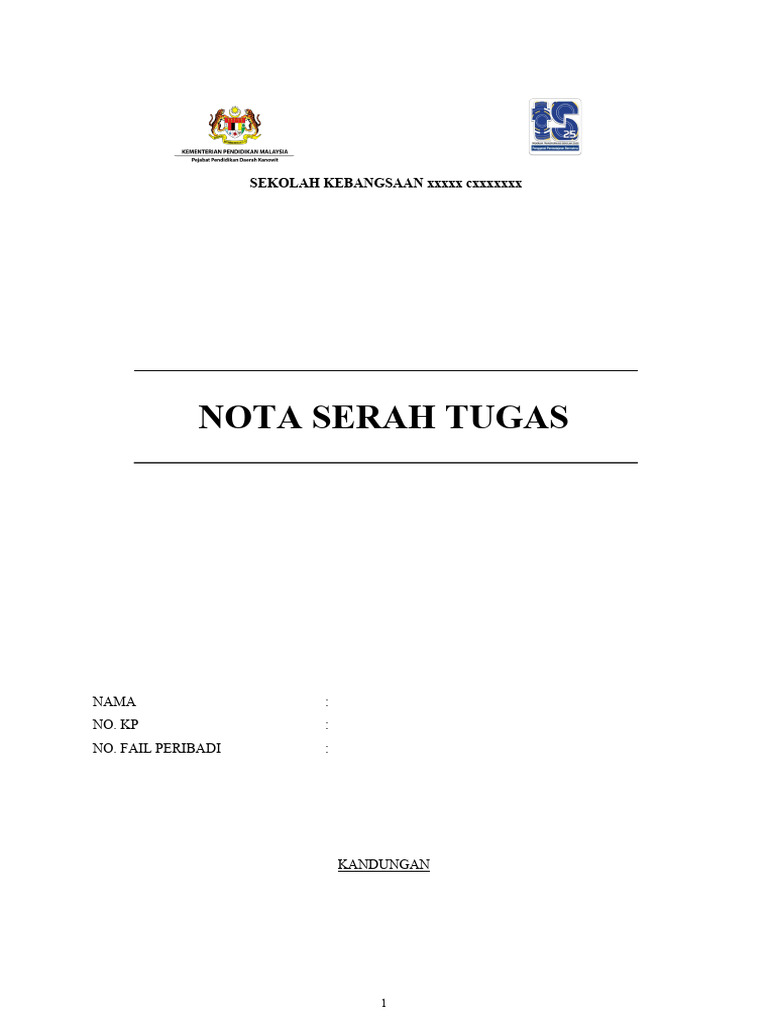 CONTOH Nota Serah Tugas | PDF