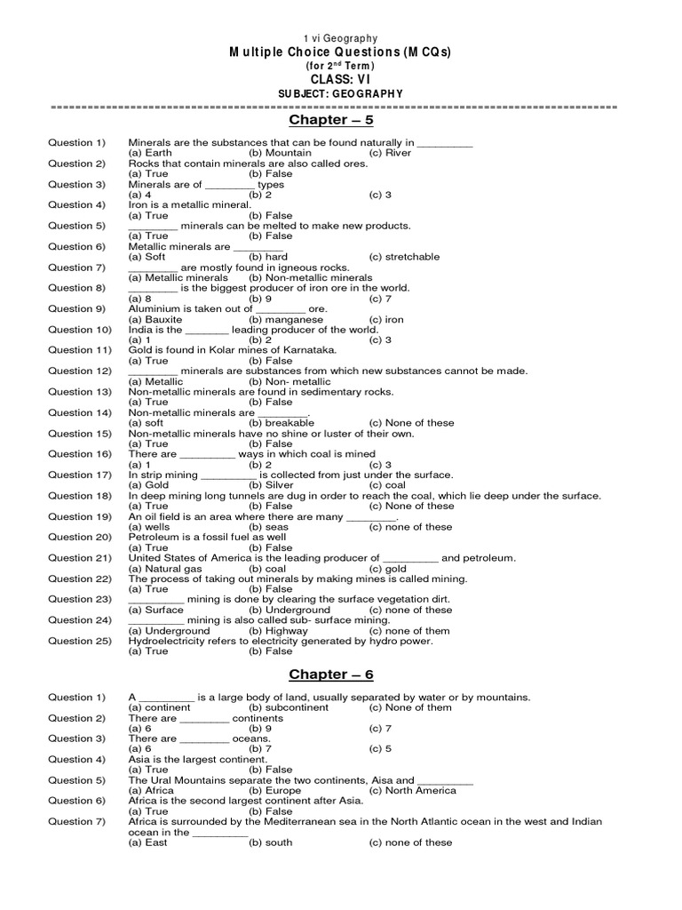 Class 6 - Geography | PDF | Continent | Rock (Geology)