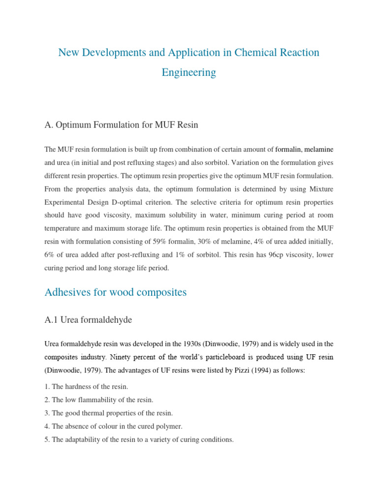 Chemical Reaction Engineering of Resin | PDF | Formaldehyde | Urea