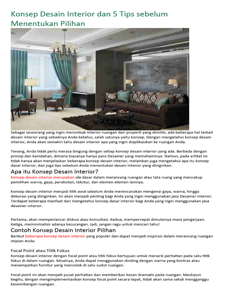 Konsep Desain Interior Dan 5 Tips Sebelum Menentukan Pilihan | PDF