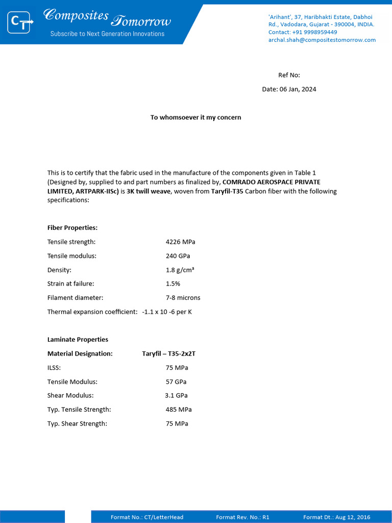CF Sheet - CT letter head | PDF | Composite Material | Fibers