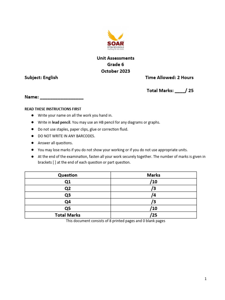 English GRADE 6, UNIT 1 ASSESSMENT | PDF | Zoo