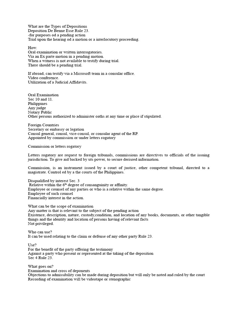 What Are The Types of Depositions Notes | PDF | Deposition (Law ...