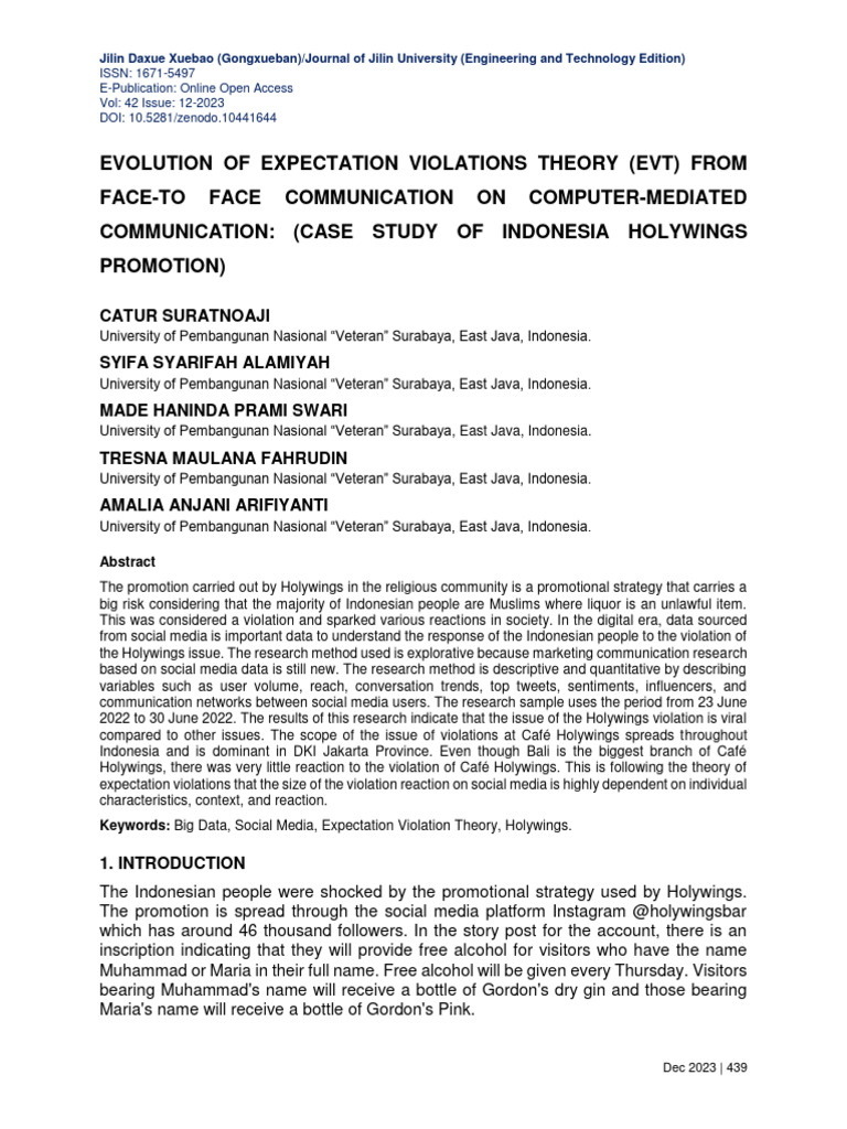 Evolution of Expectation Violations Theory (Evt) From Face-To Face ...