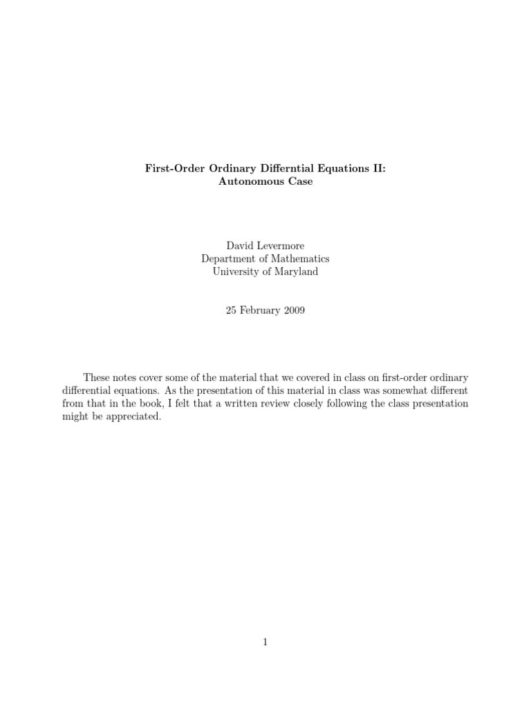 First Order Ordinary Differntial Equations Linear And Nonlinear Pdf Differential Equations