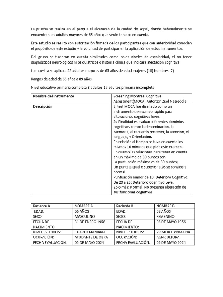 Screening Montreal Cognitive Assessment (MOCA) | PDF | Medicina CLINICA ...