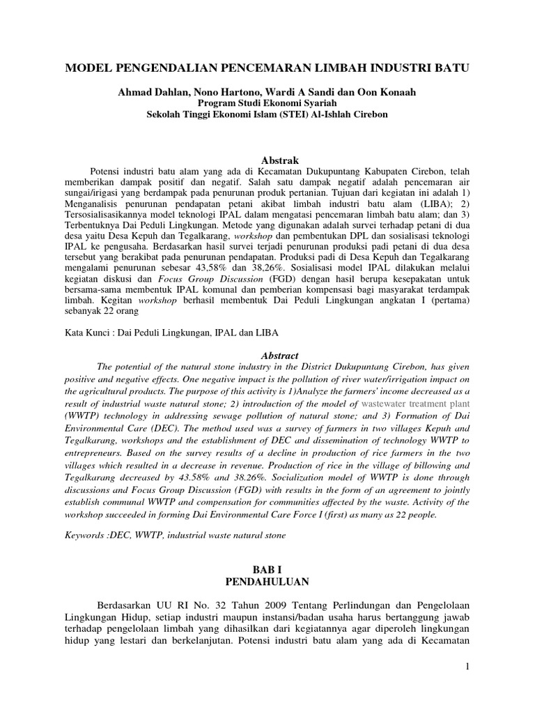 Jurnal Model Pengendalian Pencemaran Industri Batu Alam - STEI Al-Ishlah Cirebon | PDF | Sains ...