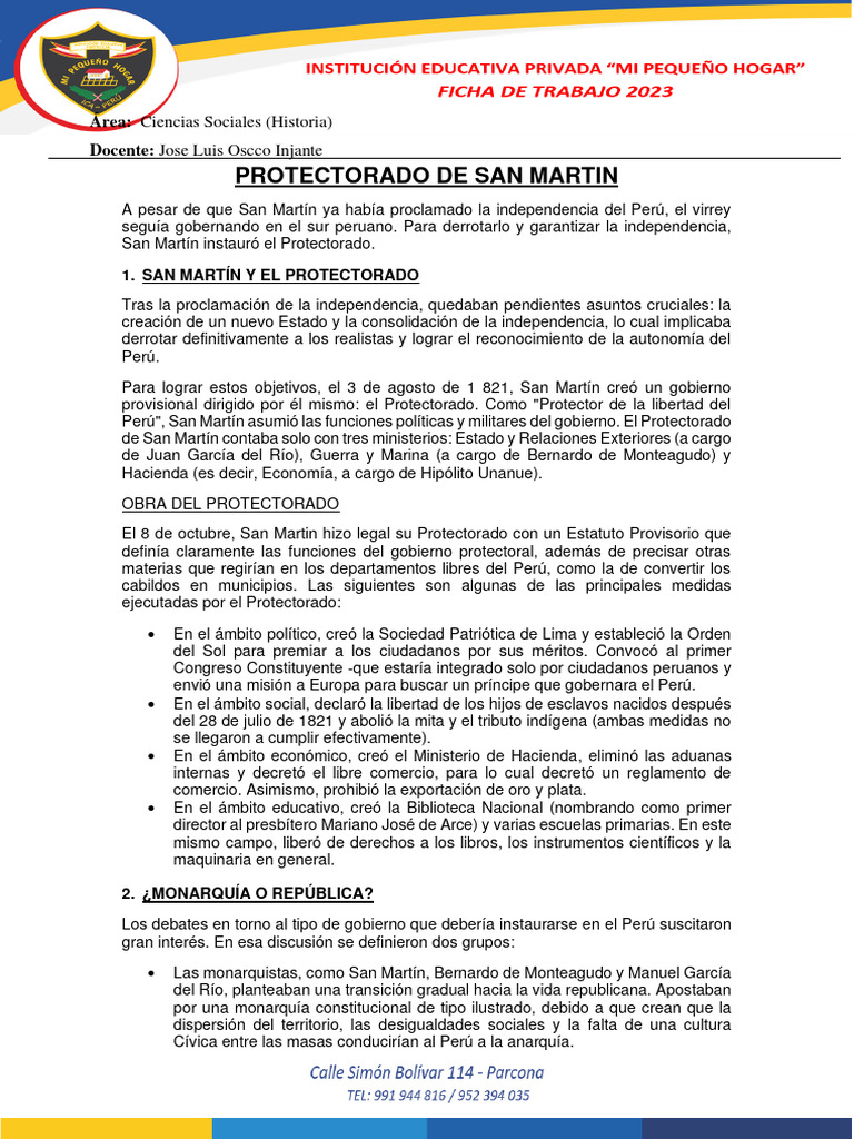 Protectorado San Martin | PDF | Perú | América del Sur