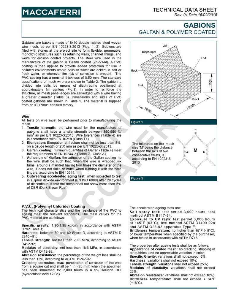 TDS-PH-Gabions Galfan+PVC 2019 | PDF | Polyvinyl Chloride | Sheet Metal