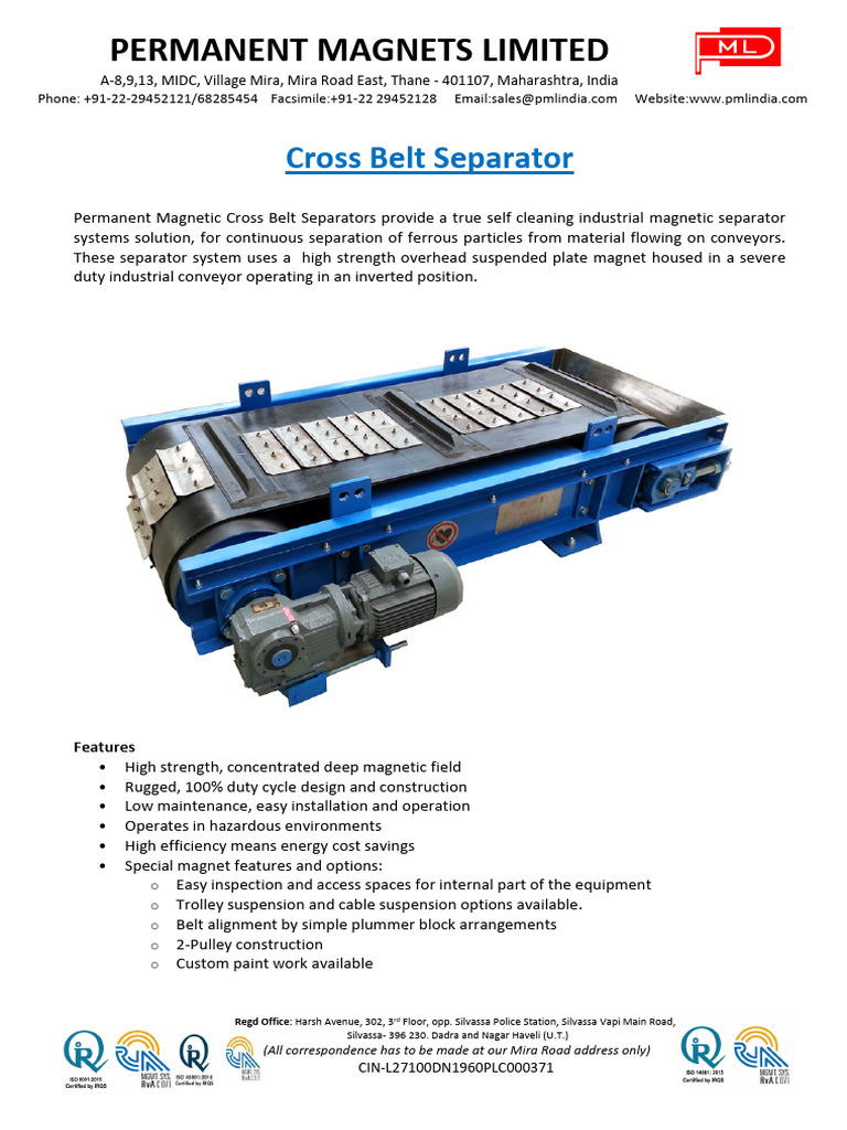 Brochure of Magnetic Cross Belt Separator | PDF | Belt (Mechanical ...