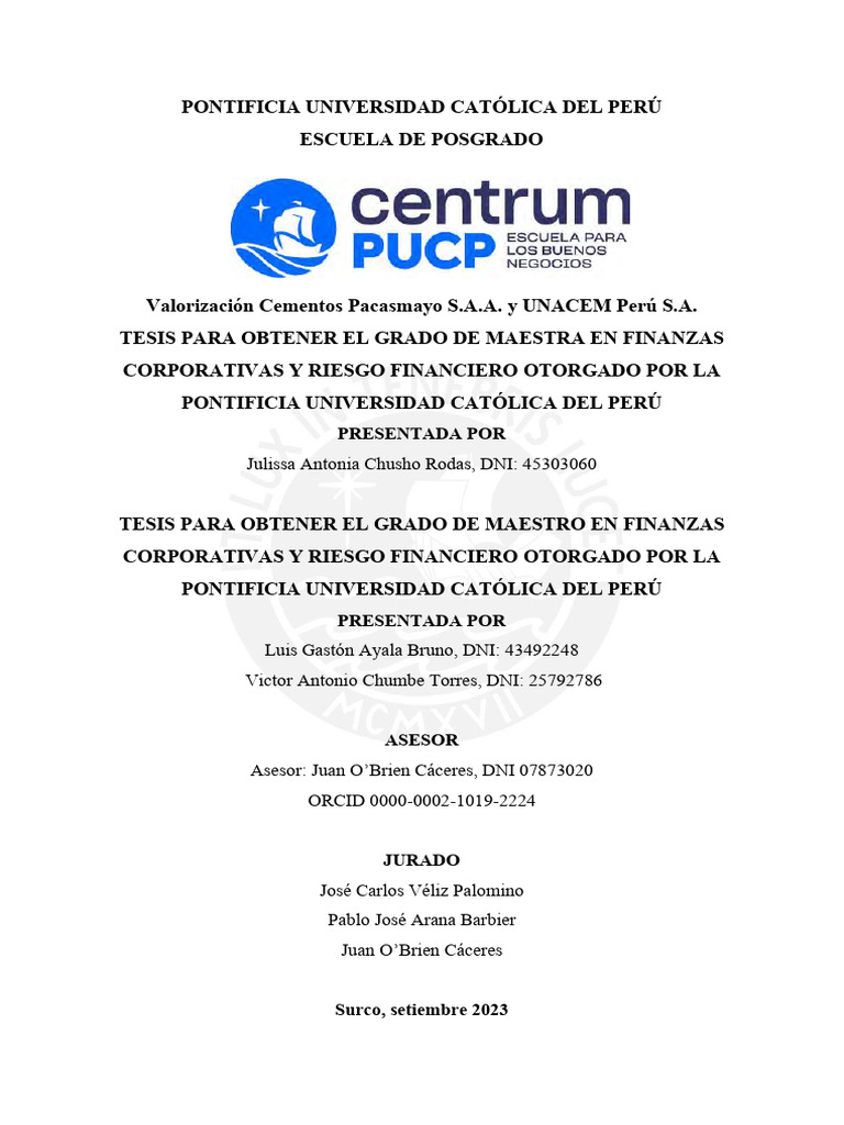 Valorización Cementos Pacasmayo S.A.A. y UNACEM Perú S.A - Chusho | PDF ...