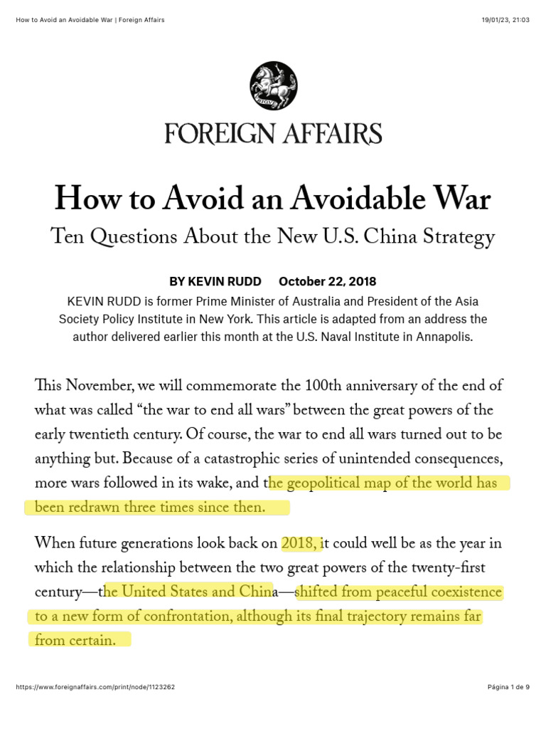 How To Avoid An Avoidable War Foreign Affairs - 230123 - 234320 | PDF ...