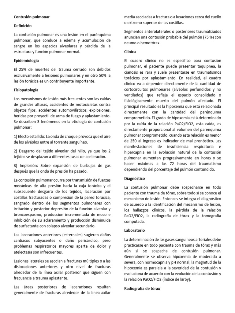 Contusión Pulmonar: Fisiopatología y Diagnóstico | PDF | Pulmón ...