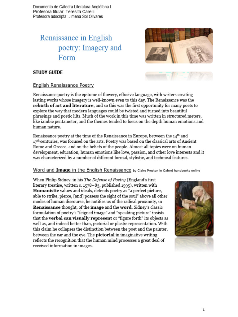 RENAISSANCE IN ENGLISH POETRY Imagery and Form | PDF | Poetry | Renaissance