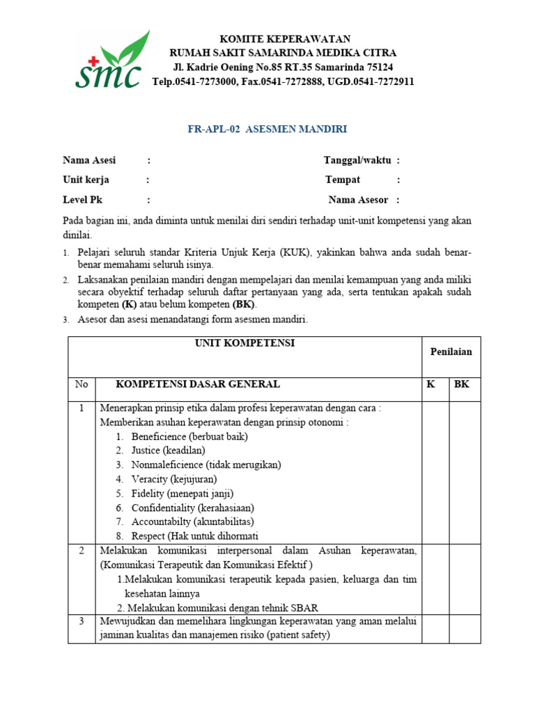 Form Asesment Mandiri | PDF