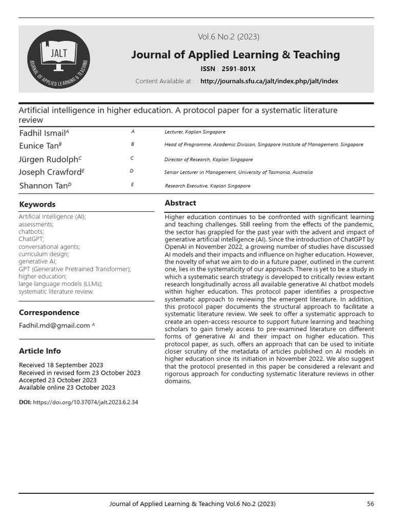 Artificial Intelligence in Higher Education. A Protocol Paper For A ...