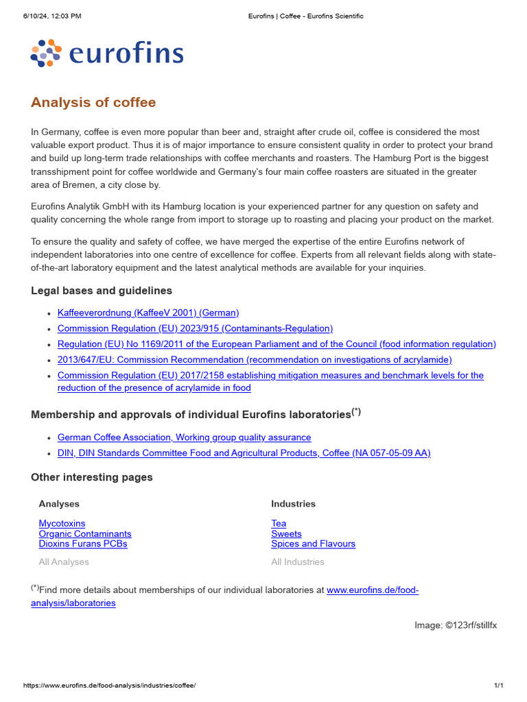 Eurofins Coffee Quality Analysis Services | PDF | Coffee | European Union