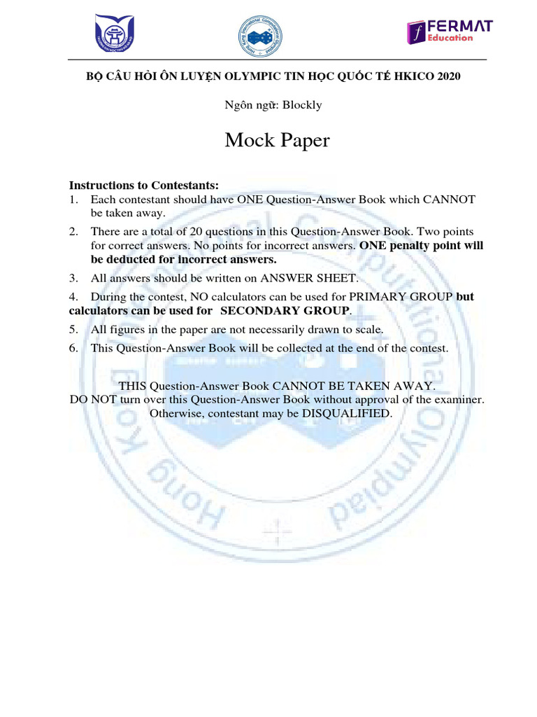 HKICO 2019-2020 - Mock - Heat - P5, P6, S1 - Blocky (ENG) | PDF | Computer Programming