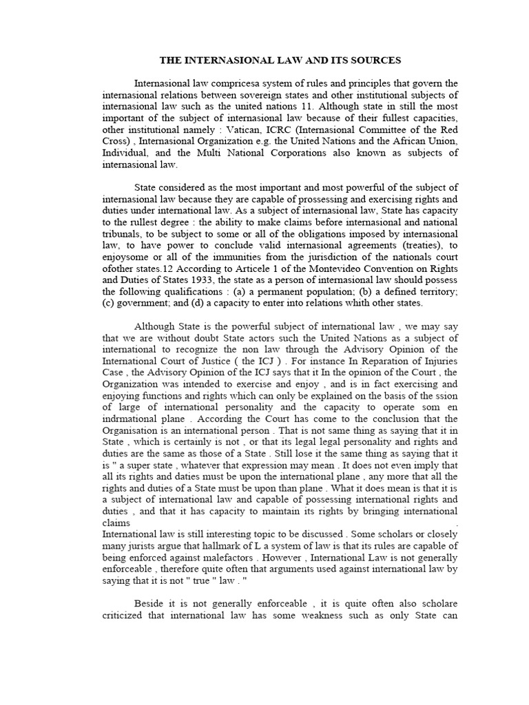 The Internasional Law and Its Sources | PDF | International Law | Justice