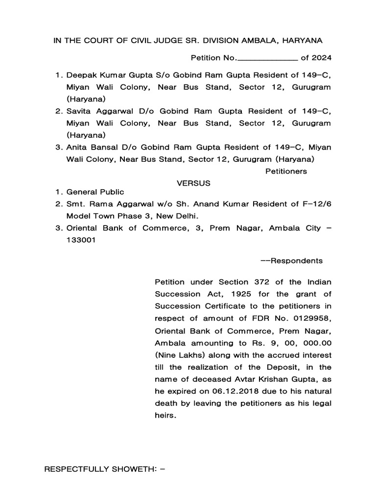 Civil Suit FD Gobind Ram Gupta Final | PDF | Affidavit