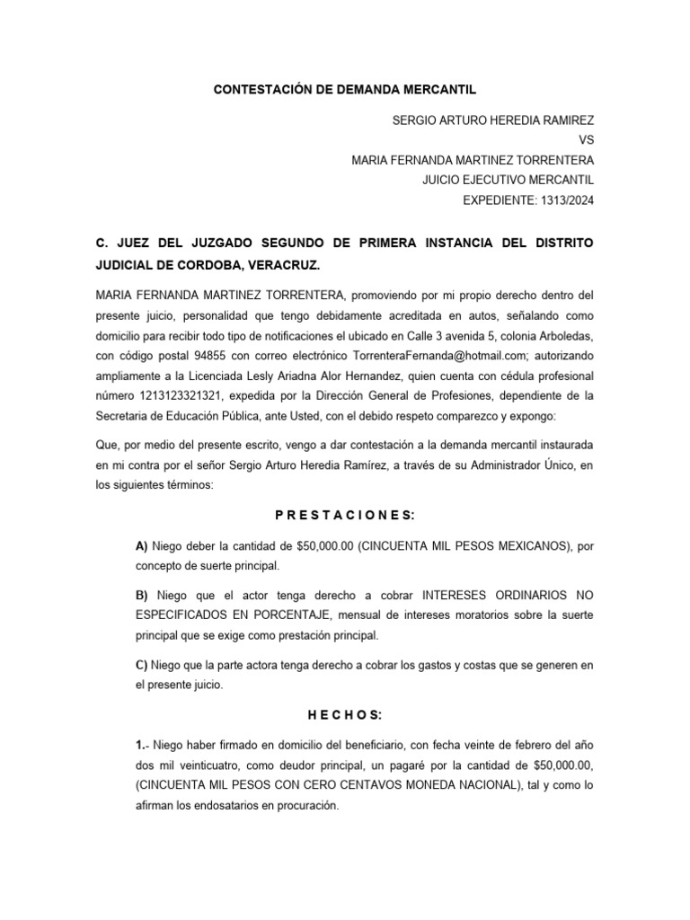Contestacion De Demanda Mercantil Pdf Ciencias Sociales Derecho