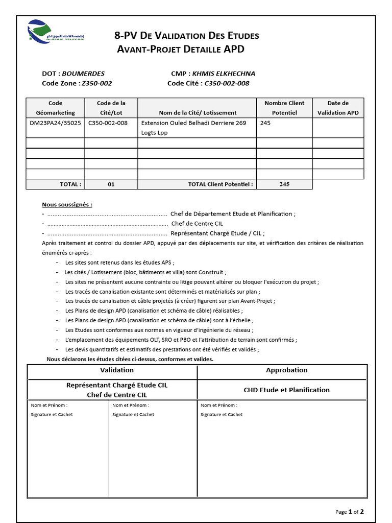 Validation des Études APD 2025 | PDF