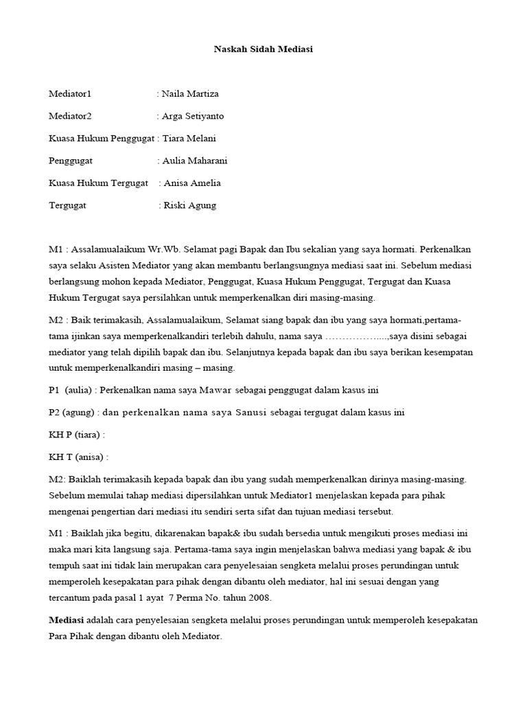 Naskah Sidah Mediasi | PDF