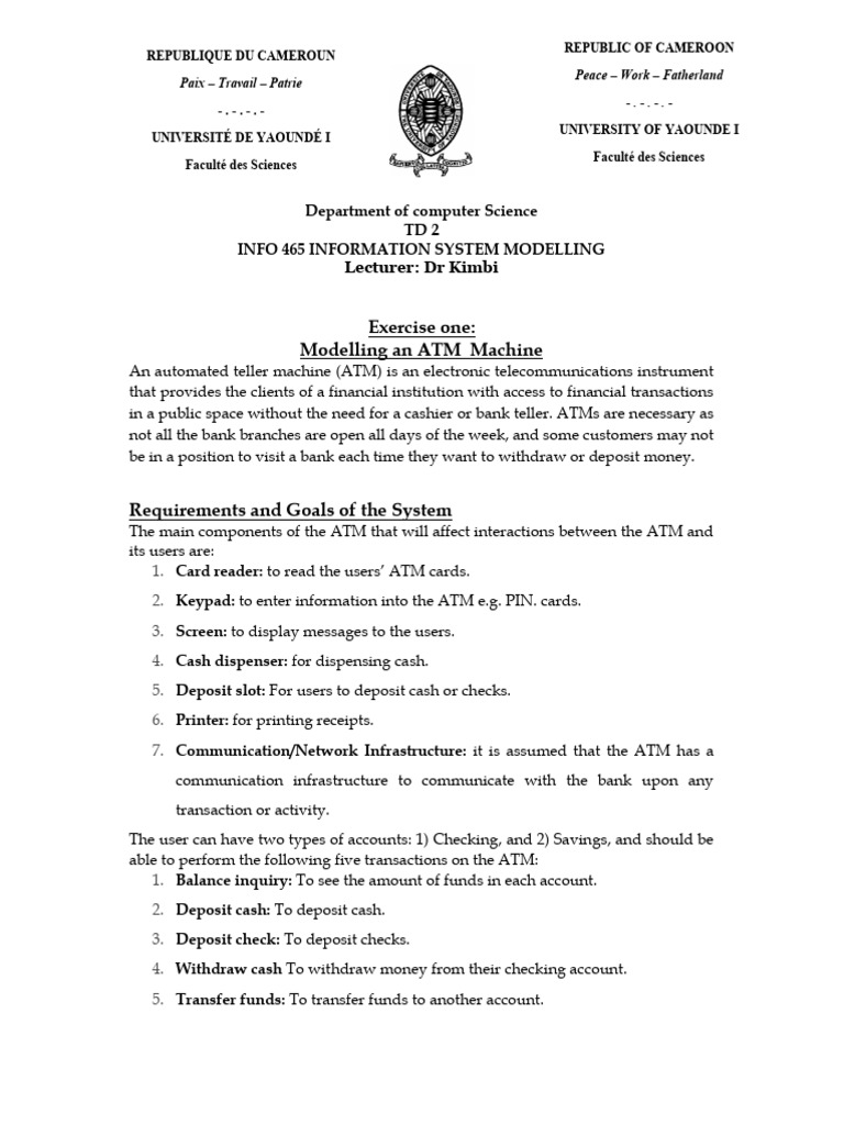 TD2 INFO465 - Information System Modelling | PDF | Automated Teller Machine | Personal ...