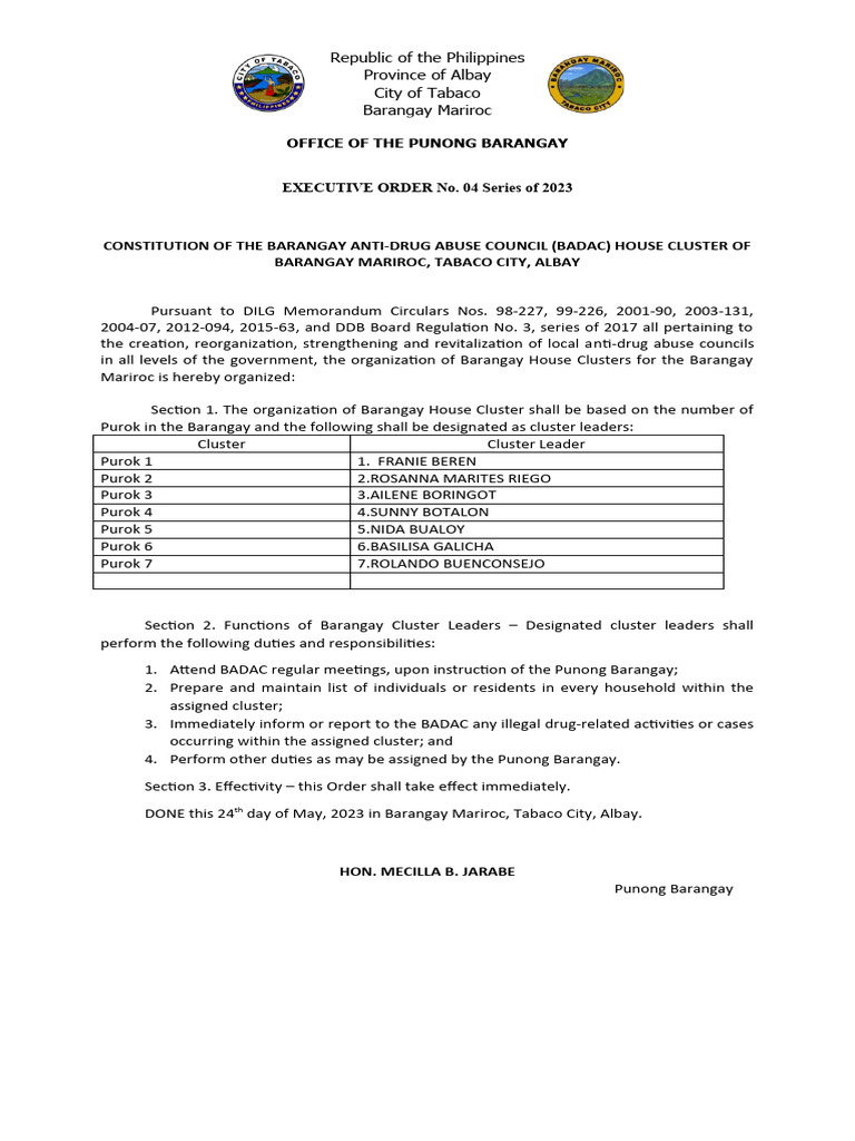BADAC Executive Order House Cluster | PDF