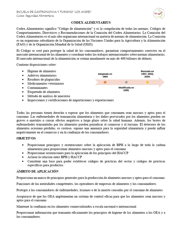CODEX ALIMENTARIUS Tema 1 | PDF | Seguridad alimenticia | Alimentos