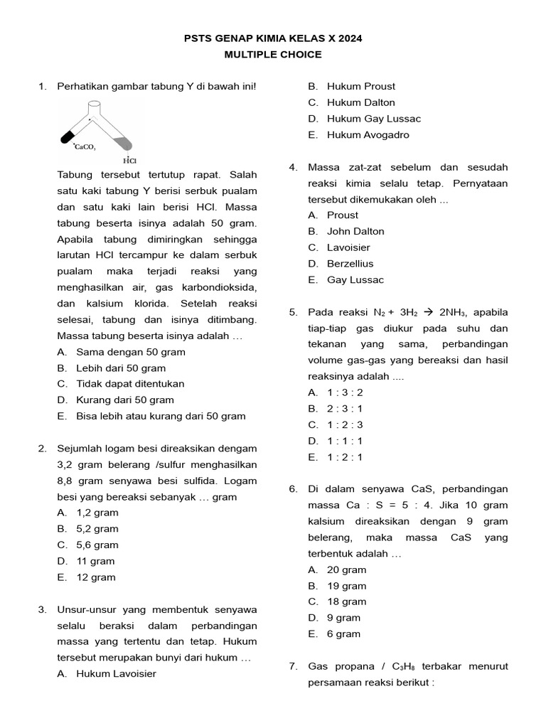 Soal Psts Kimia X Genap Siswa | PDF