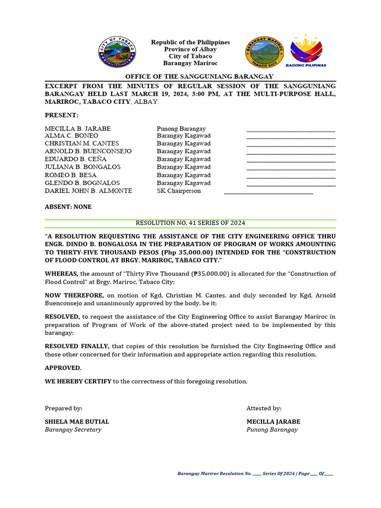 Resolution-Construction of Flood Control | PDF | Philippines