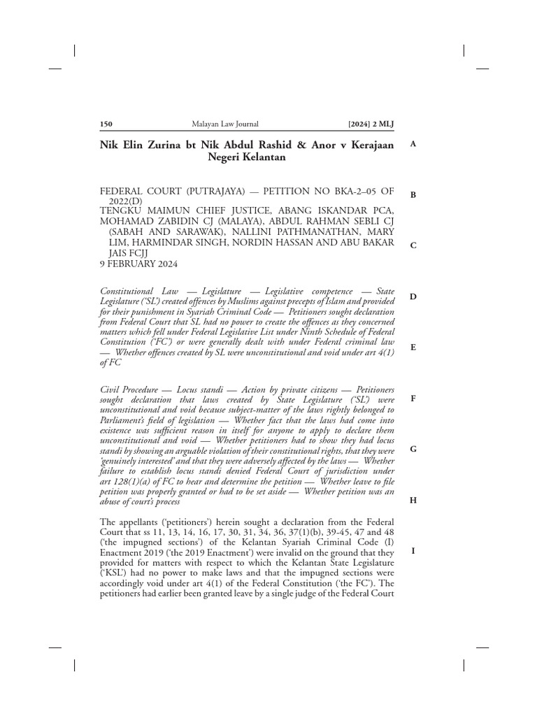 Nik Elin Zurina BT Nik Abdul Rashid & Anor V Kerajaan Negeri Kelantan ...