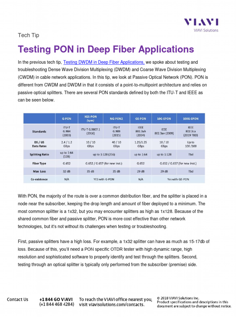 Testing PON in Deep Fiber Networks | PDF | Wavelength Division ...