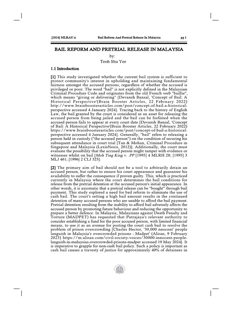 Bail Reform and Pretrial Release in Malaysia | PDF | Bail | Common Law