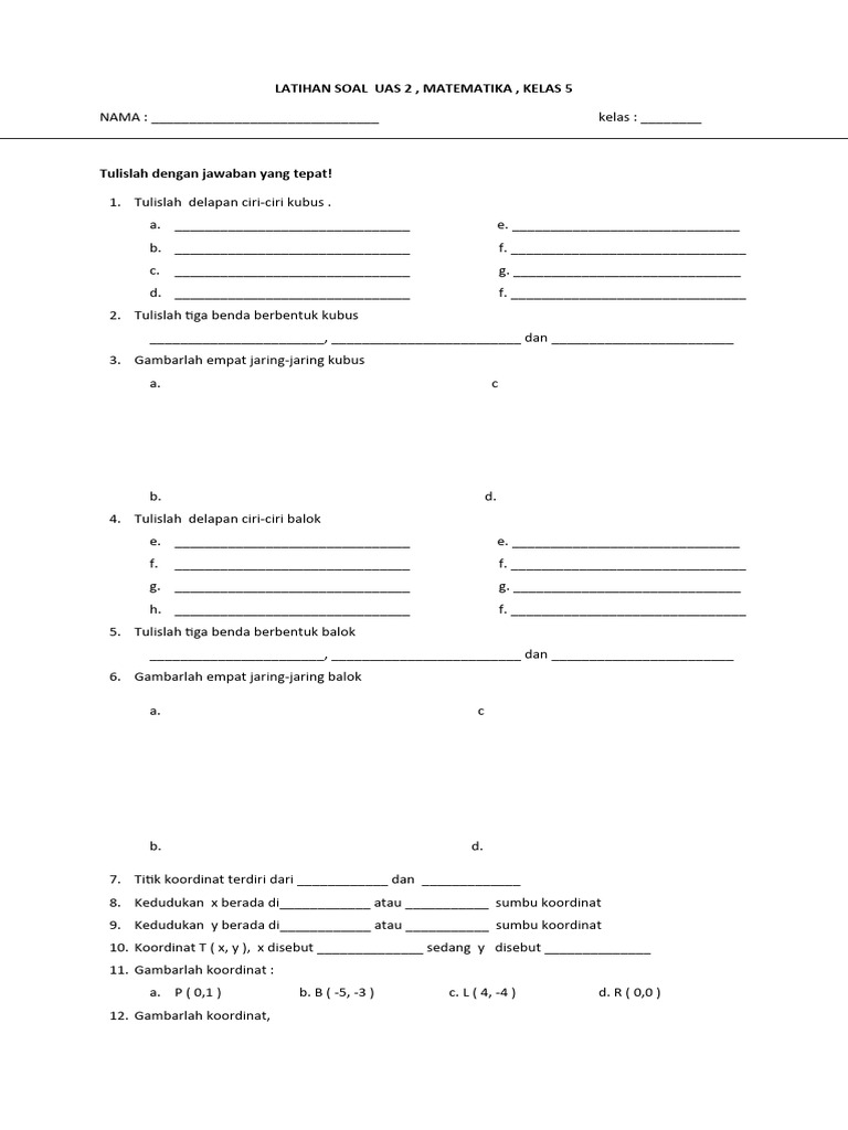 Latihan Soal Uas Matematika Kelas 5 | PDF