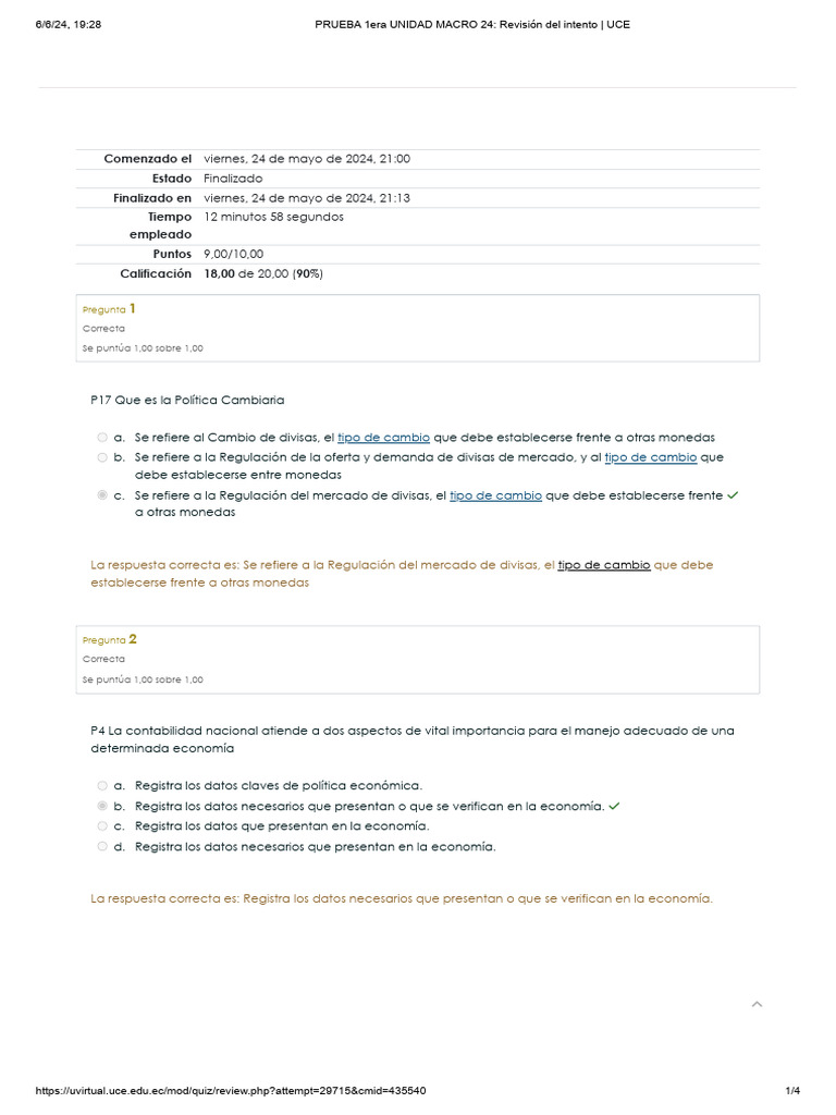 PRUEBA 1era UNIDAD MACRO 24_ Revisión del intento _ UCE | PDF | Producto Interno Bruto | Economias