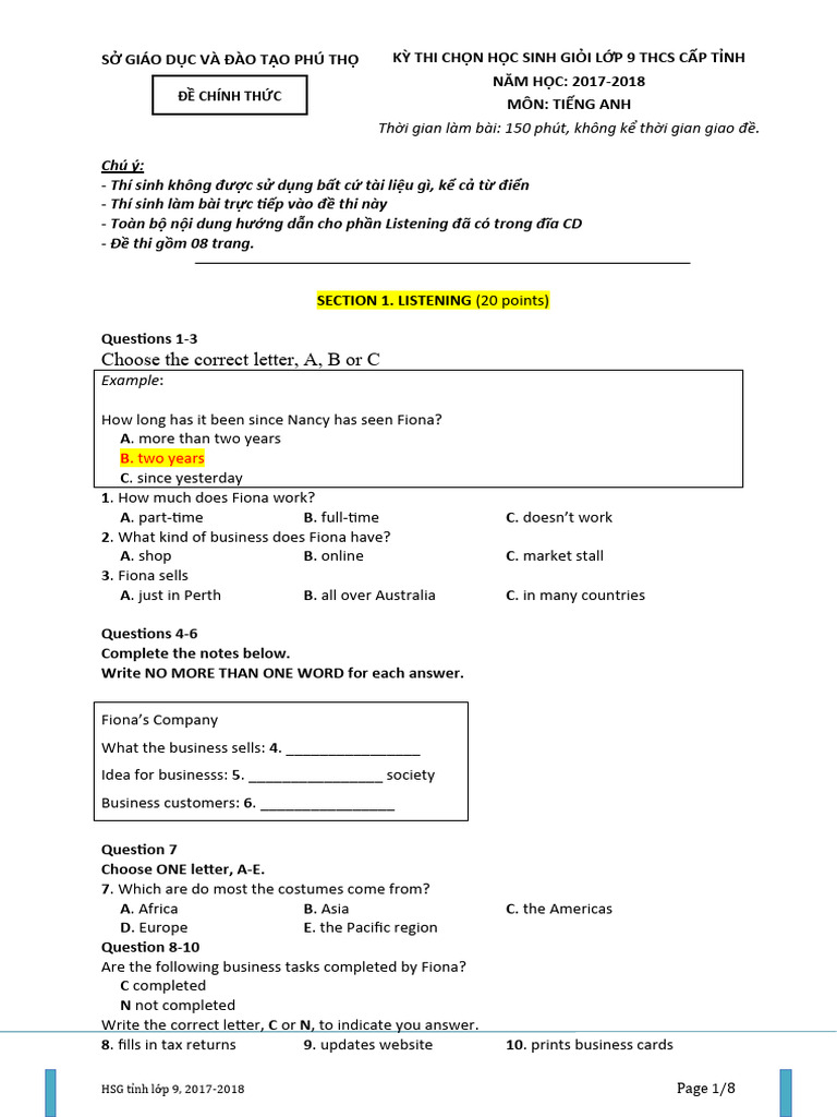 Phú Thọ English Exam 2017-2018 | PDF | Wikipedia | Encyclopedias