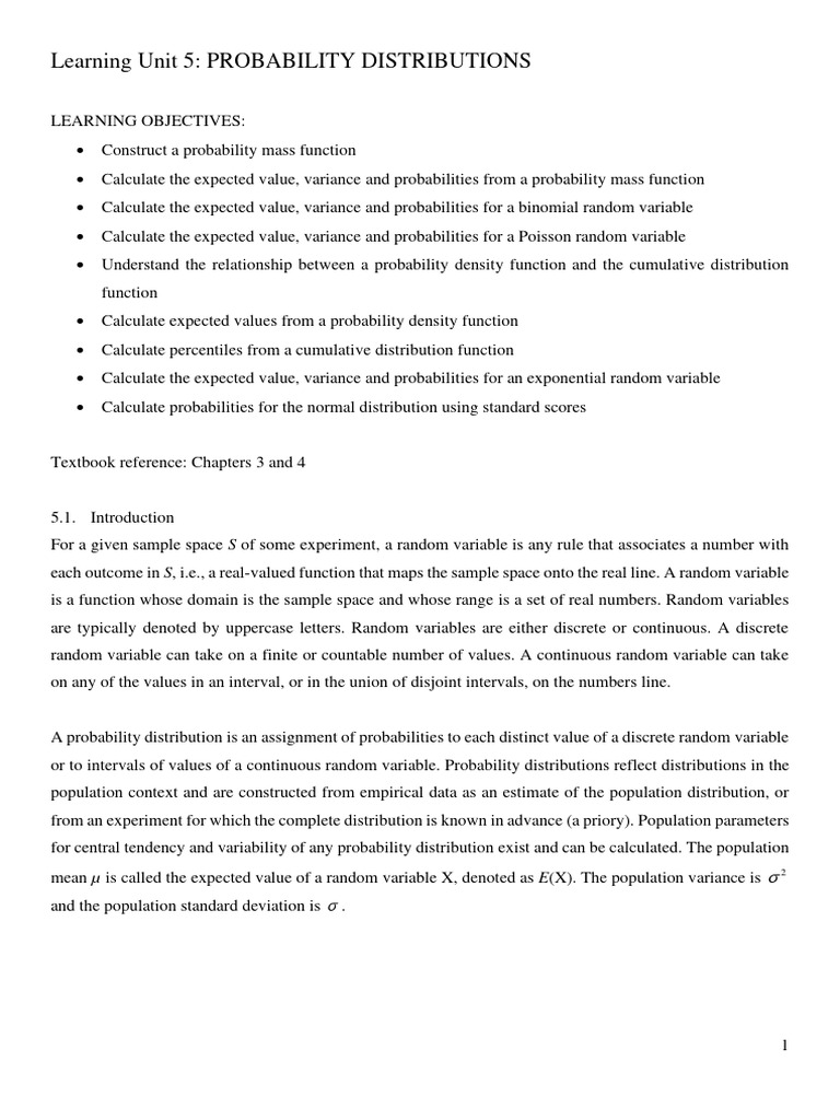 STAE Lecture Notes - LU5 | PDF | Probability Distribution | Random Variable